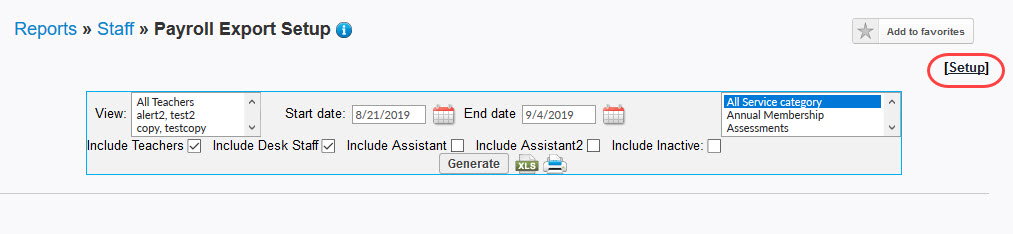 Payroll Setup Export report